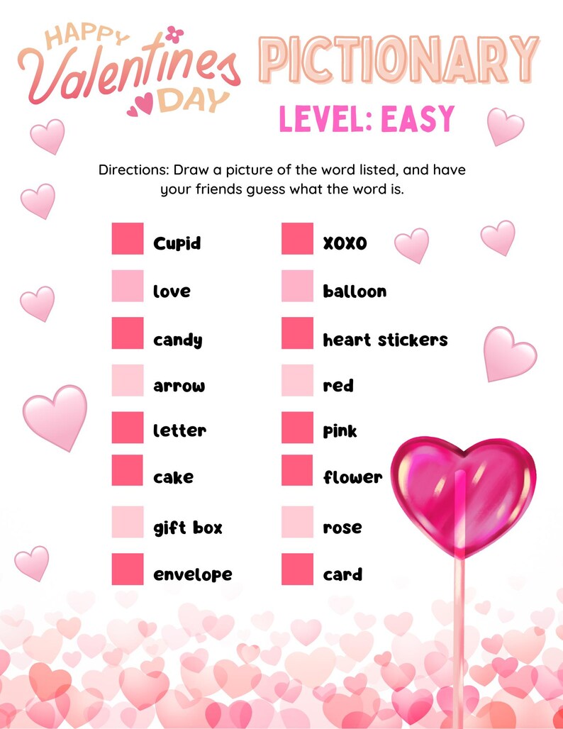 Printable Valentine's Day Pictionary Game - Etsy