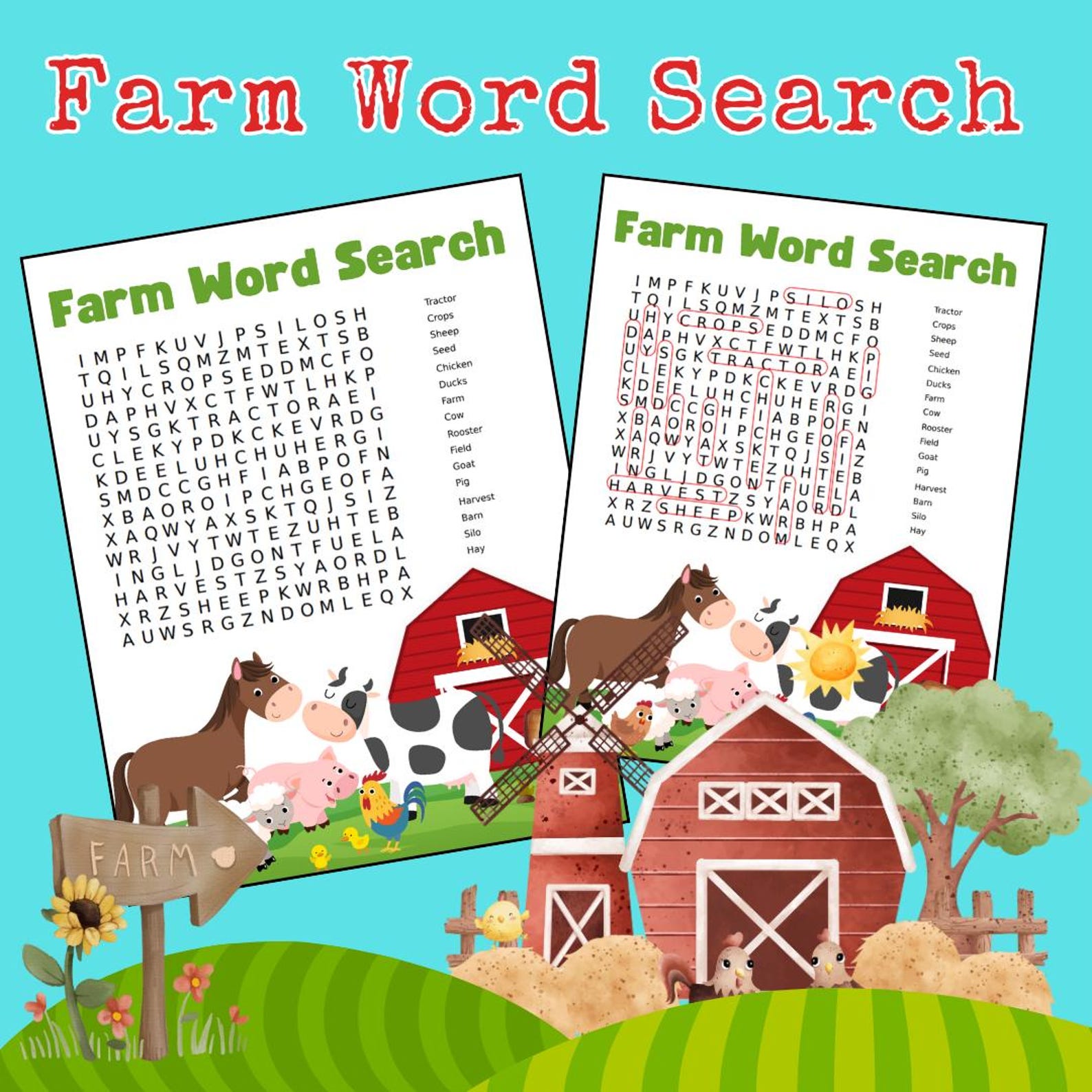 Printable Farm Word Search Complete With Answer Key - Etsy