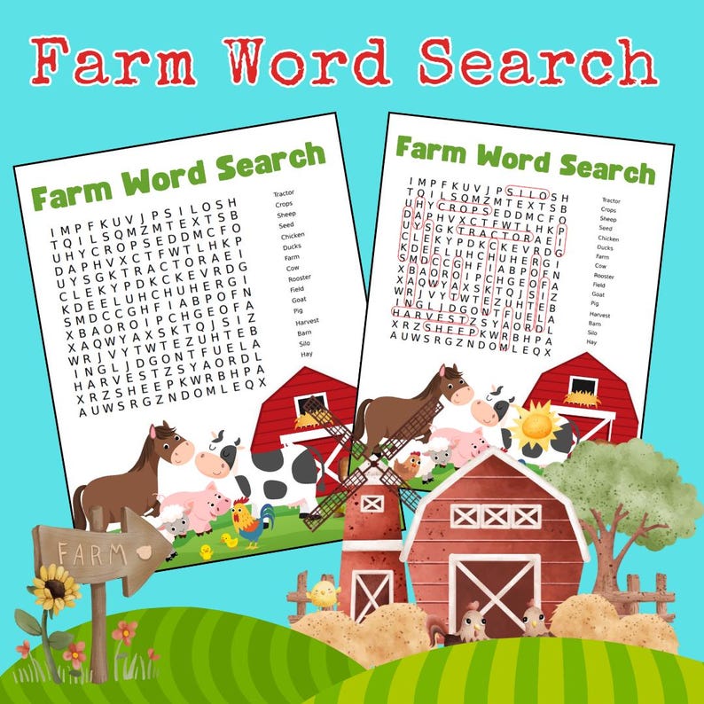 Printable Farm Word Search Complete With Answer Key - Etsy