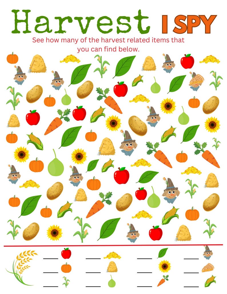 Printable Fall Harvest I Spy Game Game - Fun for Fall Parties ...