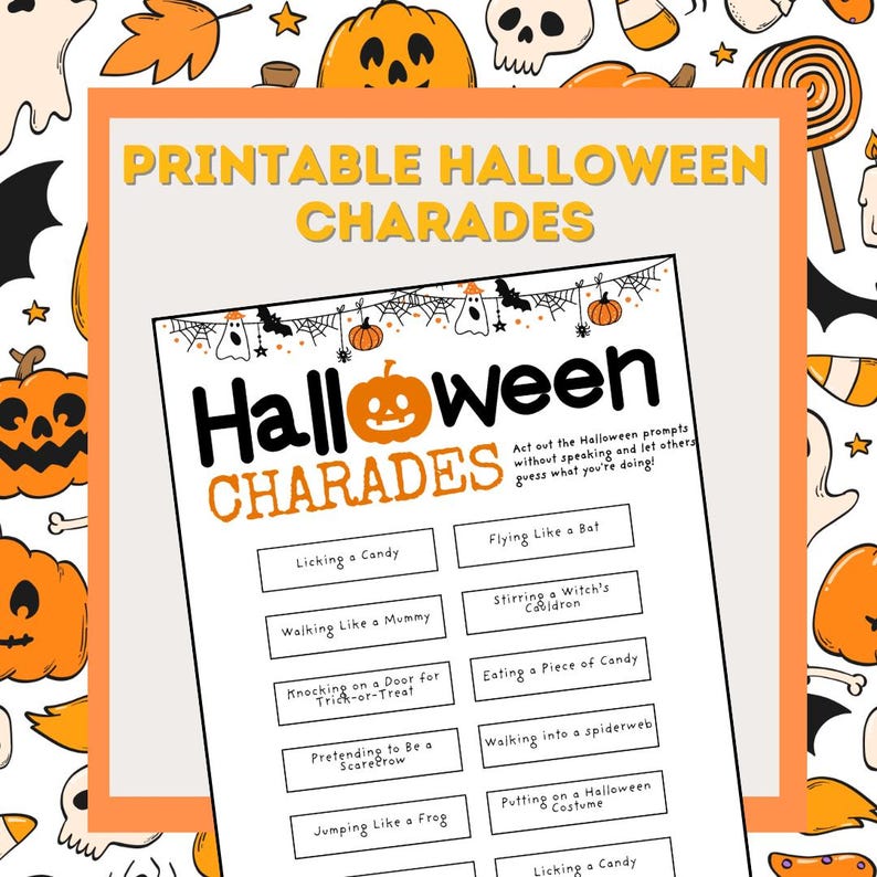 Printable Halloween Charades Game - Perfect for Fun at Home, Halloween ...