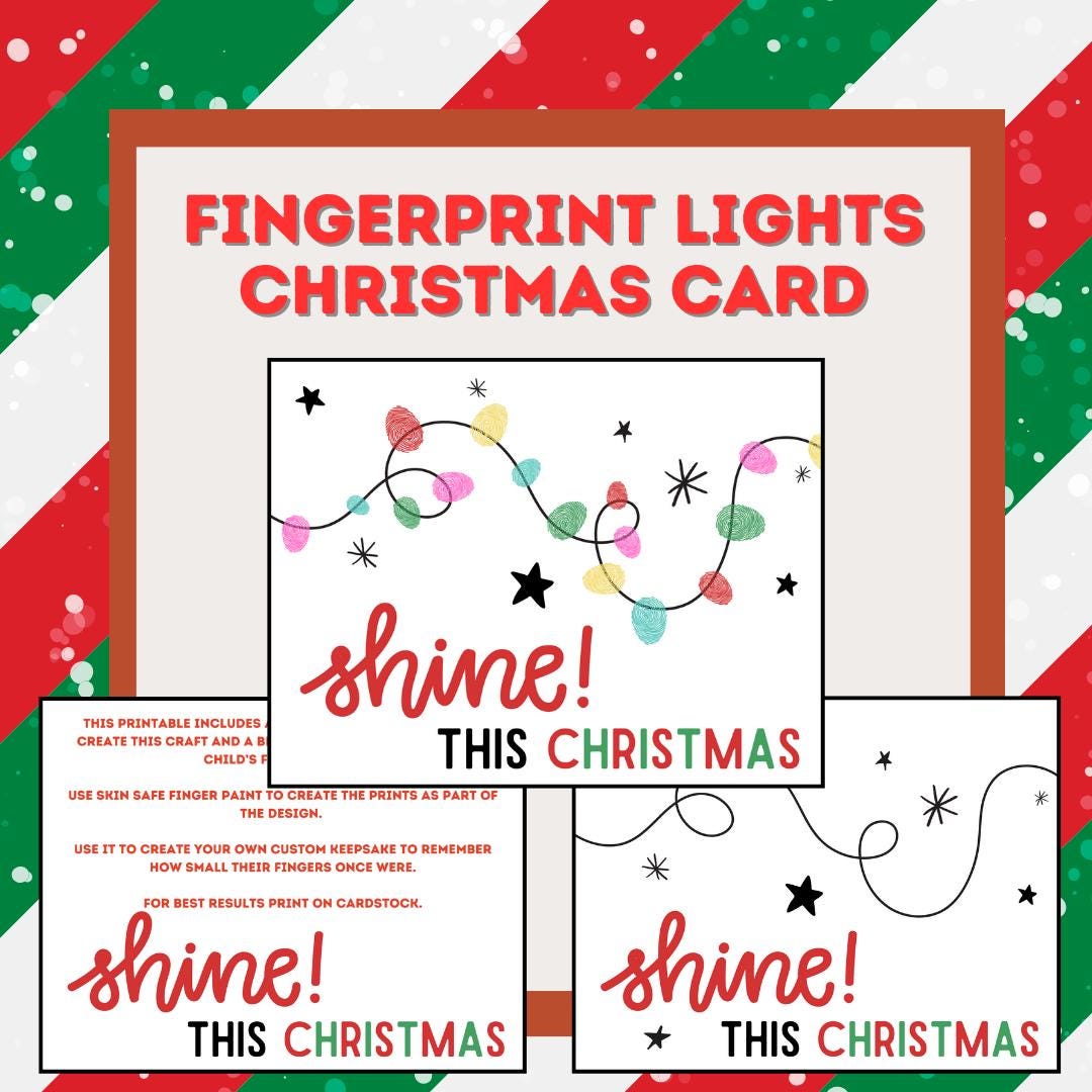 Fingerprint Christmas Lights Holiday Card - Etsy