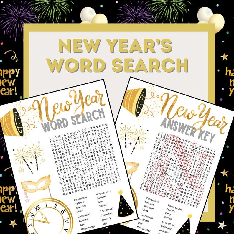 New Year's Eve Word Search - Etsy
