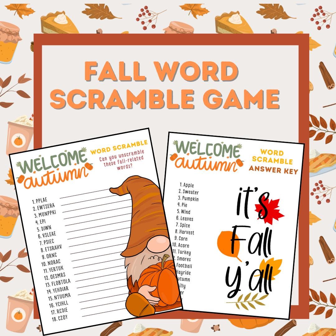 Fall Word Scramble Puzzle With Answer Key - Etsy