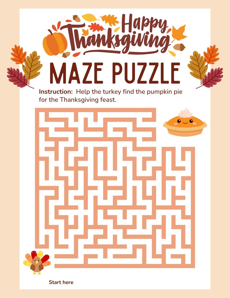 Printable Thanksgiving Mazes Bundle - Three Different Mazes for Holiday ...