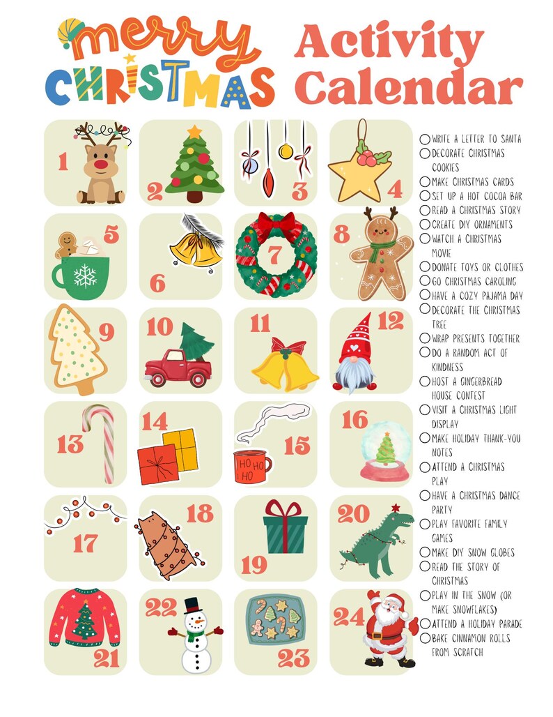 Kids Christmas Activities Calendar - Etsy