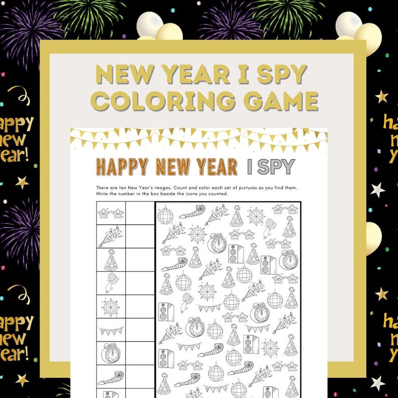 Printable Coloring New Year I Spy Game - Etsy