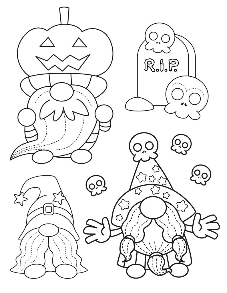 Halloween Gnomes Coloring Pages - Etsy