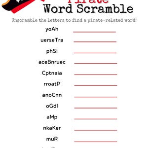 Printable Pirate Word Scramble With Answer Key - Etsy