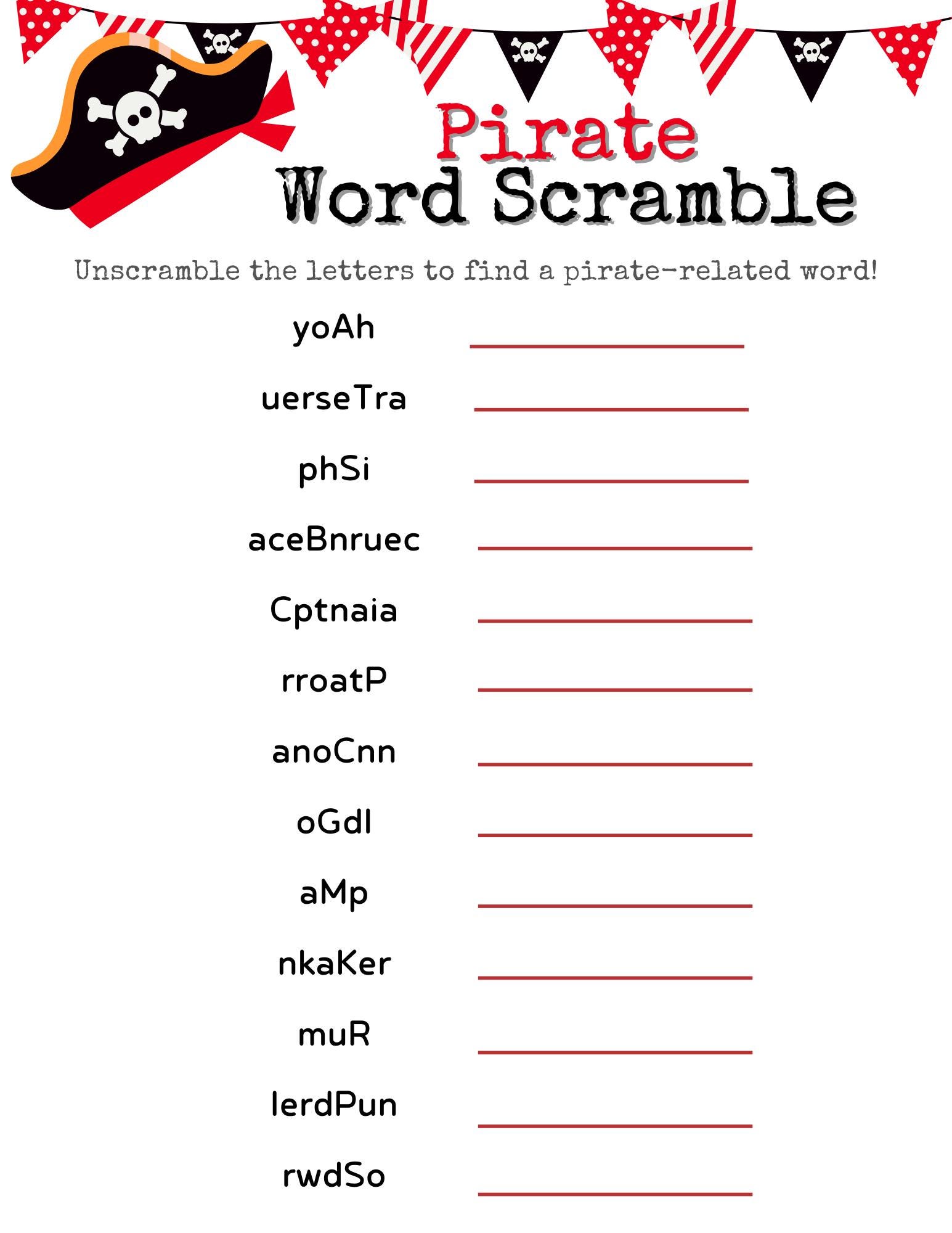 Printable Pirate Word Scramble With Answer Key - Etsy