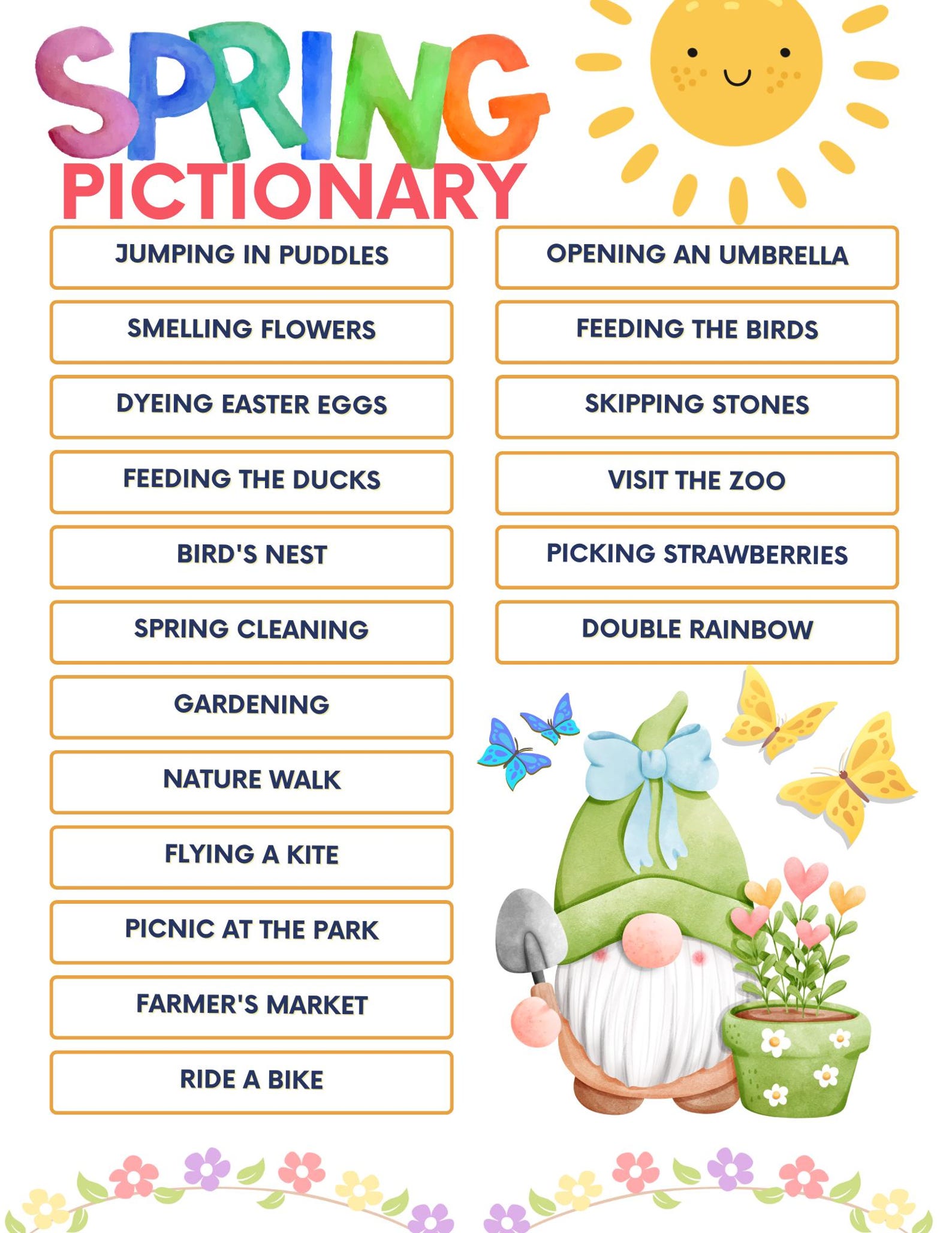 Printable Spring Pictionary Categories - Etsy