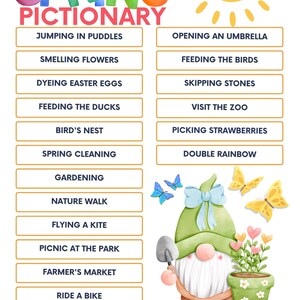 Printable Spring Pictionary Categories - Etsy