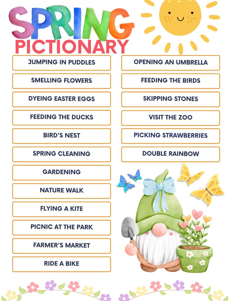 Printable Spring Pictionary Categories - Etsy
