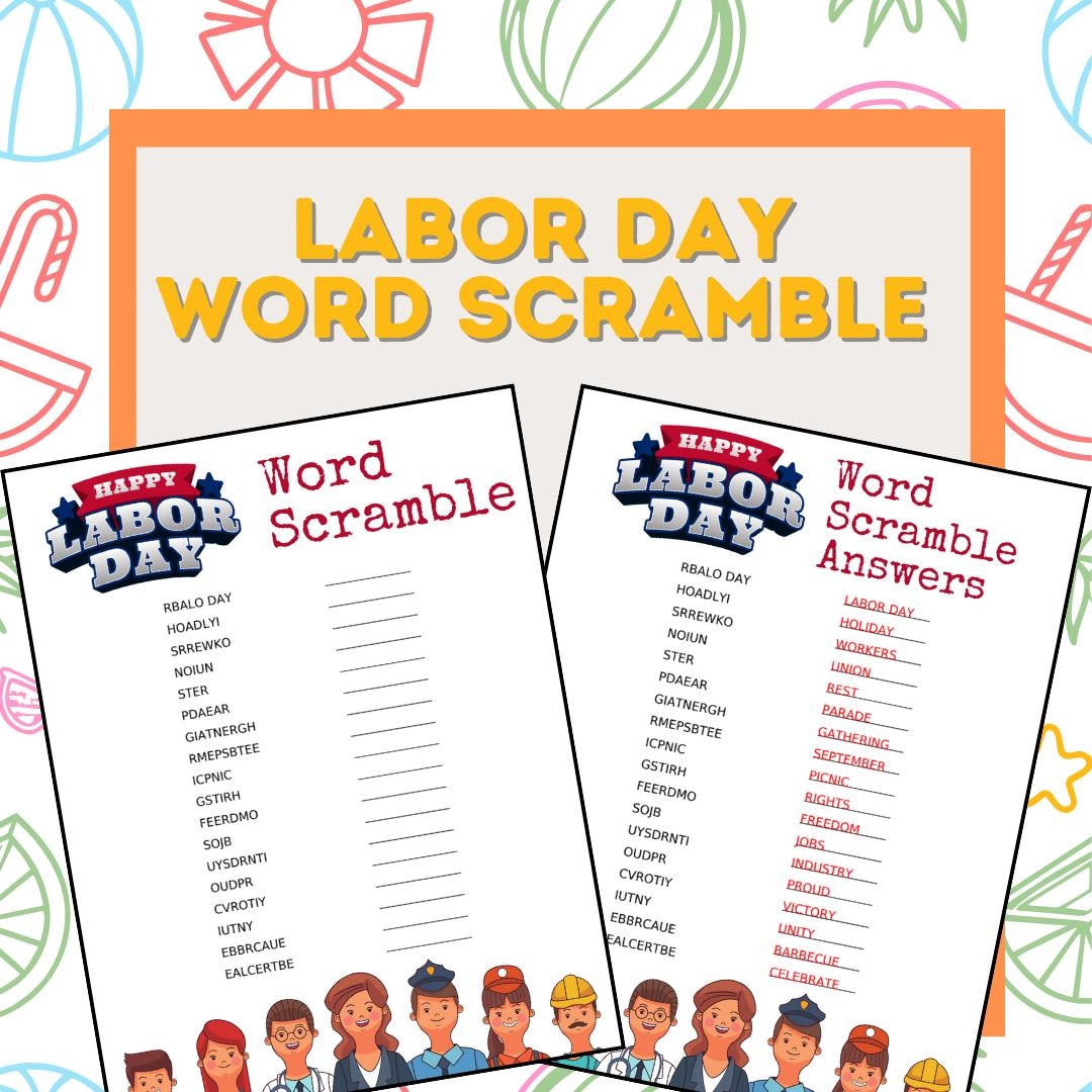 Printable Labor Day Word Scramble and Answer Key - Etsy