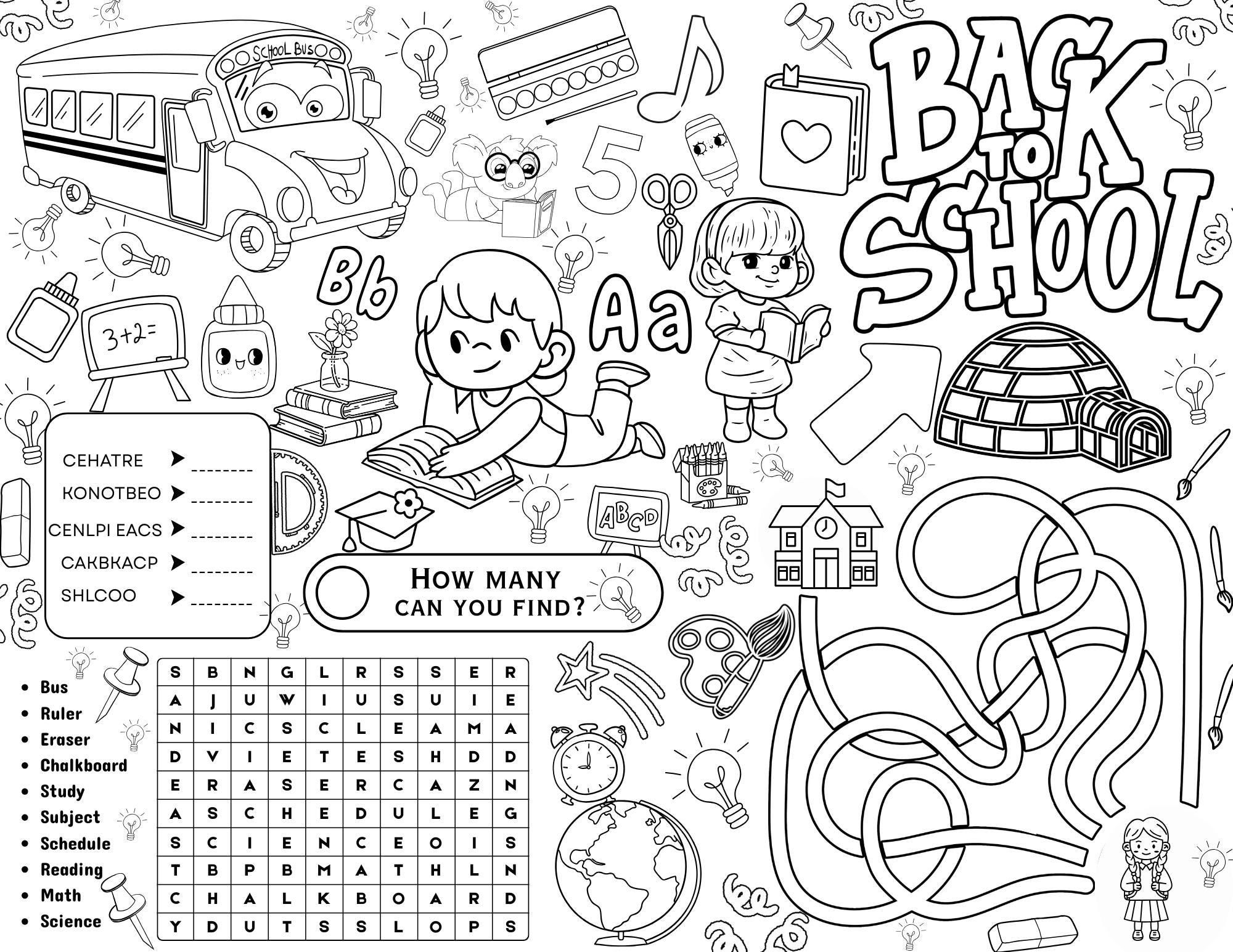 5 Printable Back to School Activity Pages (plus 1 Page Answer Key ...
