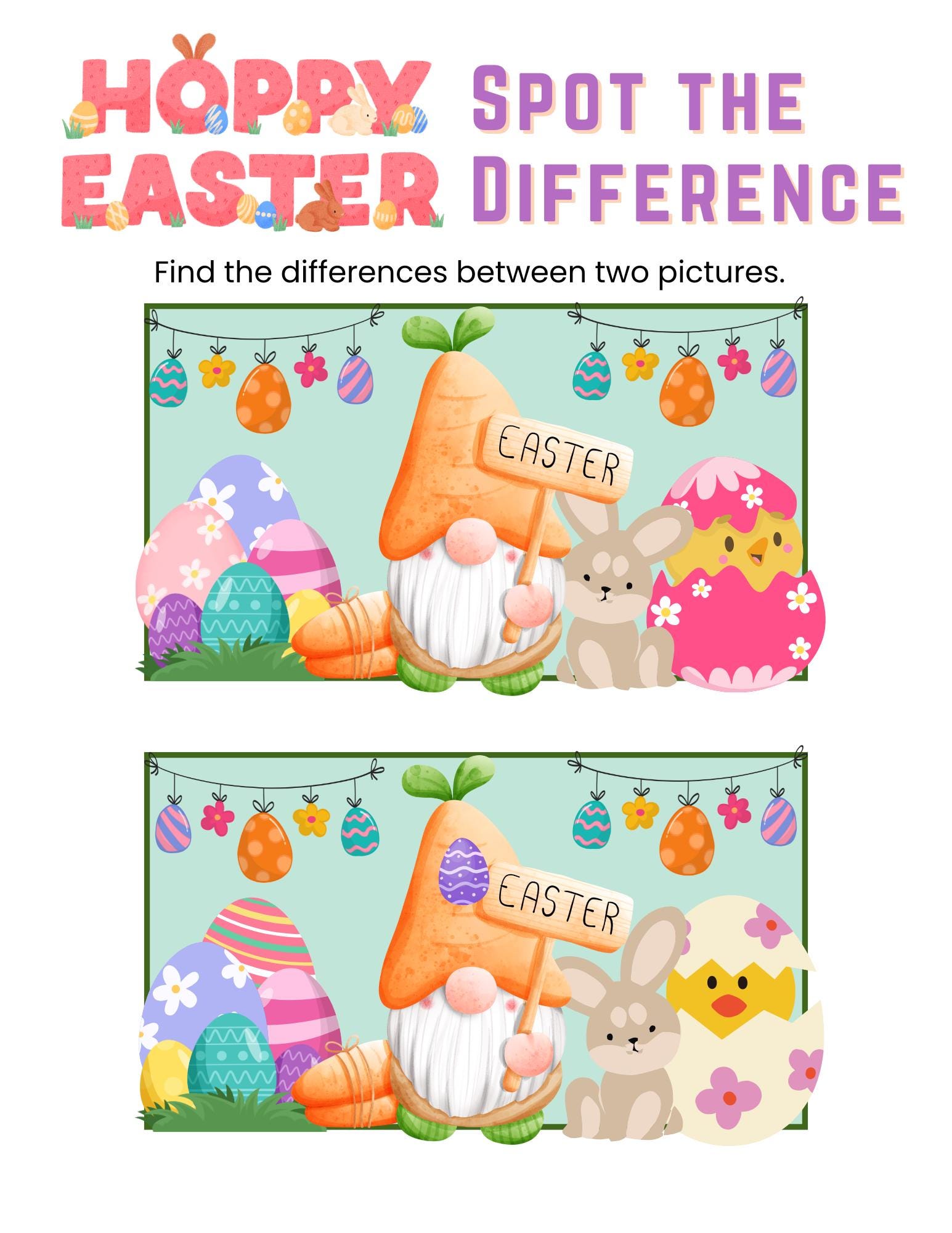 Printable Easter Spot the Difference Game - Etsy