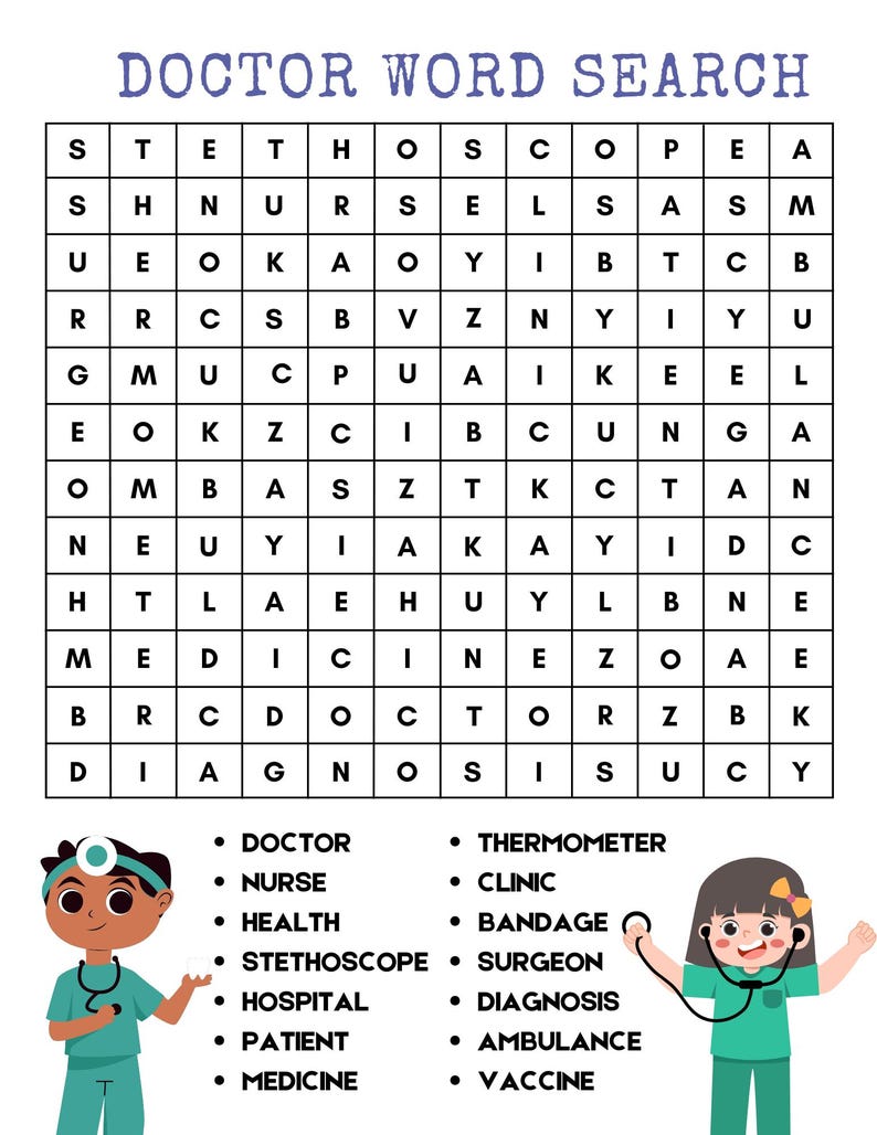 Printable Doctor Word Search With Answer Key - Fun for Medical Play ...