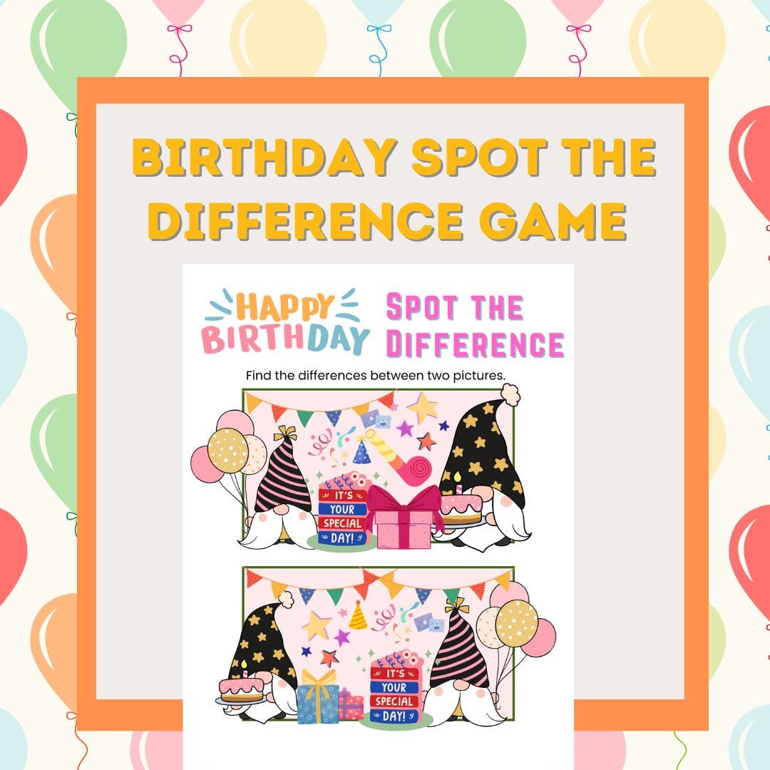 Printable Birthday Spot the Difference Game - Etsy