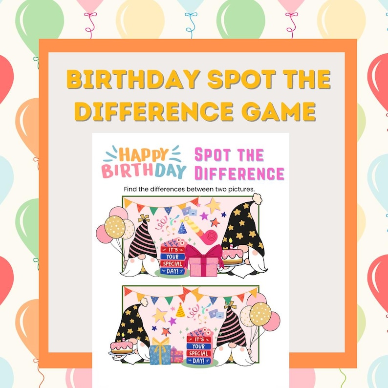 Printable Birthday Spot the Difference Game - Etsy