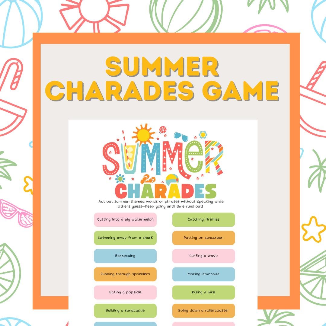 Printable Summer Charades Game - Etsy