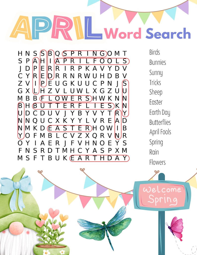 Printable April Word Search Puzzle With Answer Key - Etsy