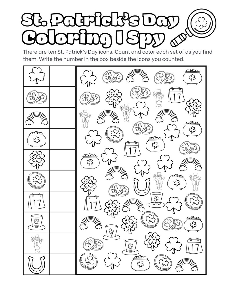 Printable St. Patrick's Day I Spy Coloring Game - Etsy