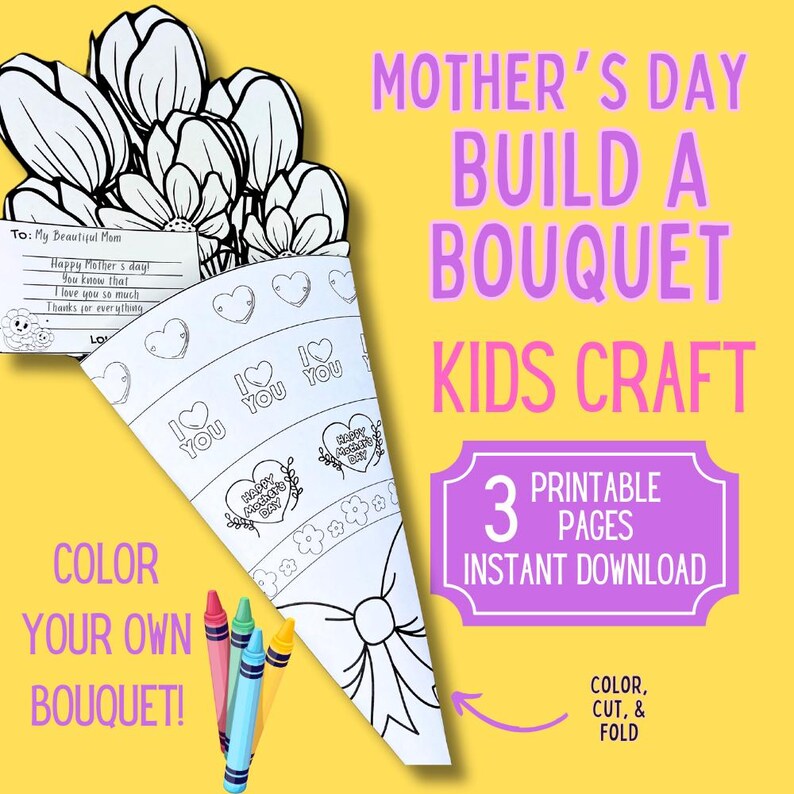 Printable Coloring Mother's Day Flower Bouquet Craft - Etsy