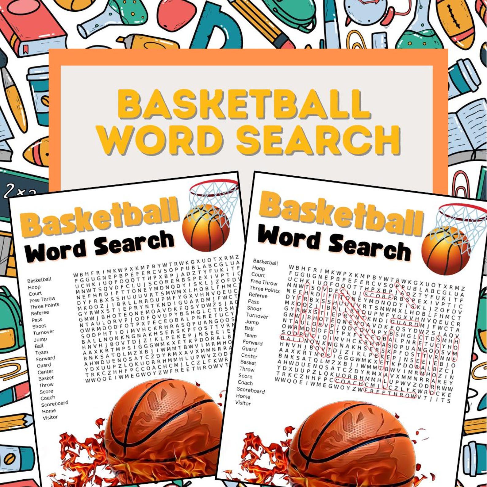 Printable Basketball Word Search Complete With Answer Key - Etsy