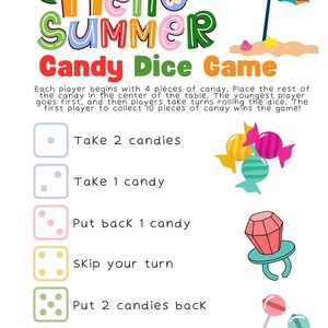 Printable Summer Candy Dice Game - Etsy