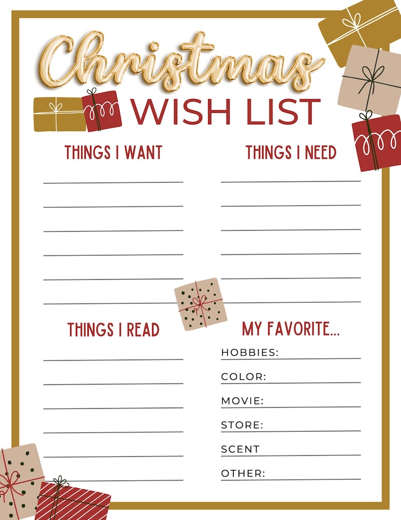 Printable Christmas Wish List - Etsy