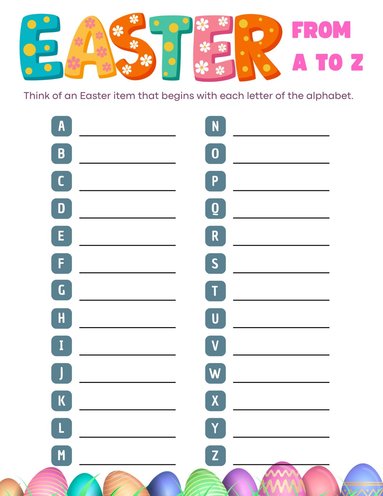 Printable Easter A to Z Game - Etsy