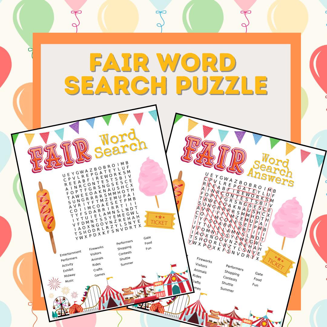 Printable Fair Word Search Puzzle With Answer Key - Etsy