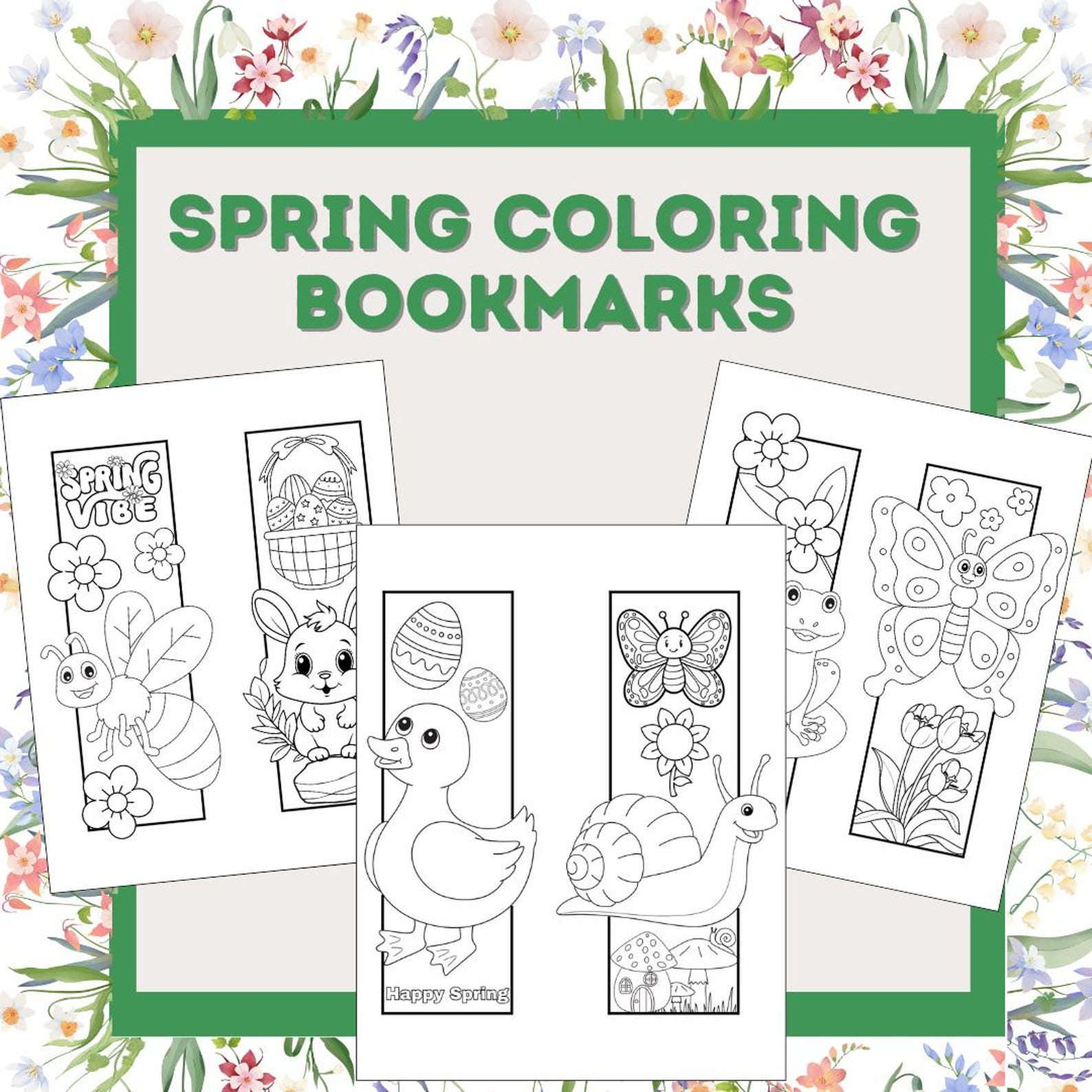 Printable Spring Coloring Bookmarks- Set of 10 - Etsy
