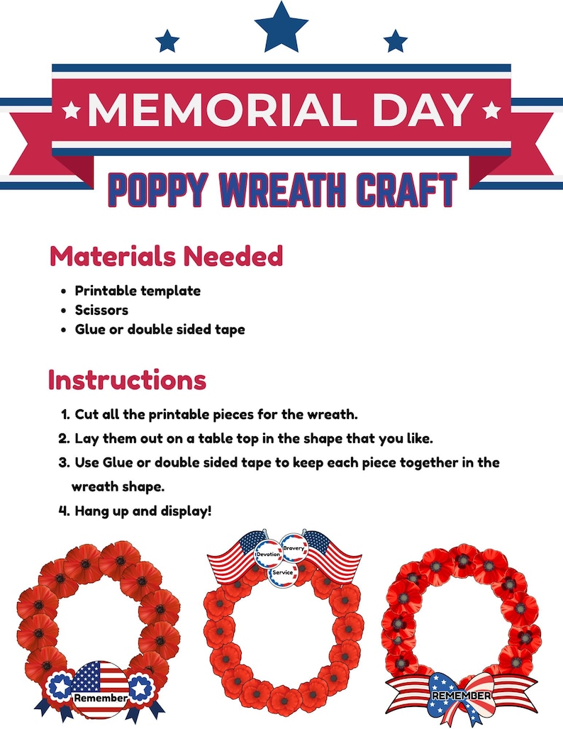 Printable Poppy Wreath Craft for Memorial Day for Kids or Adults - Etsy