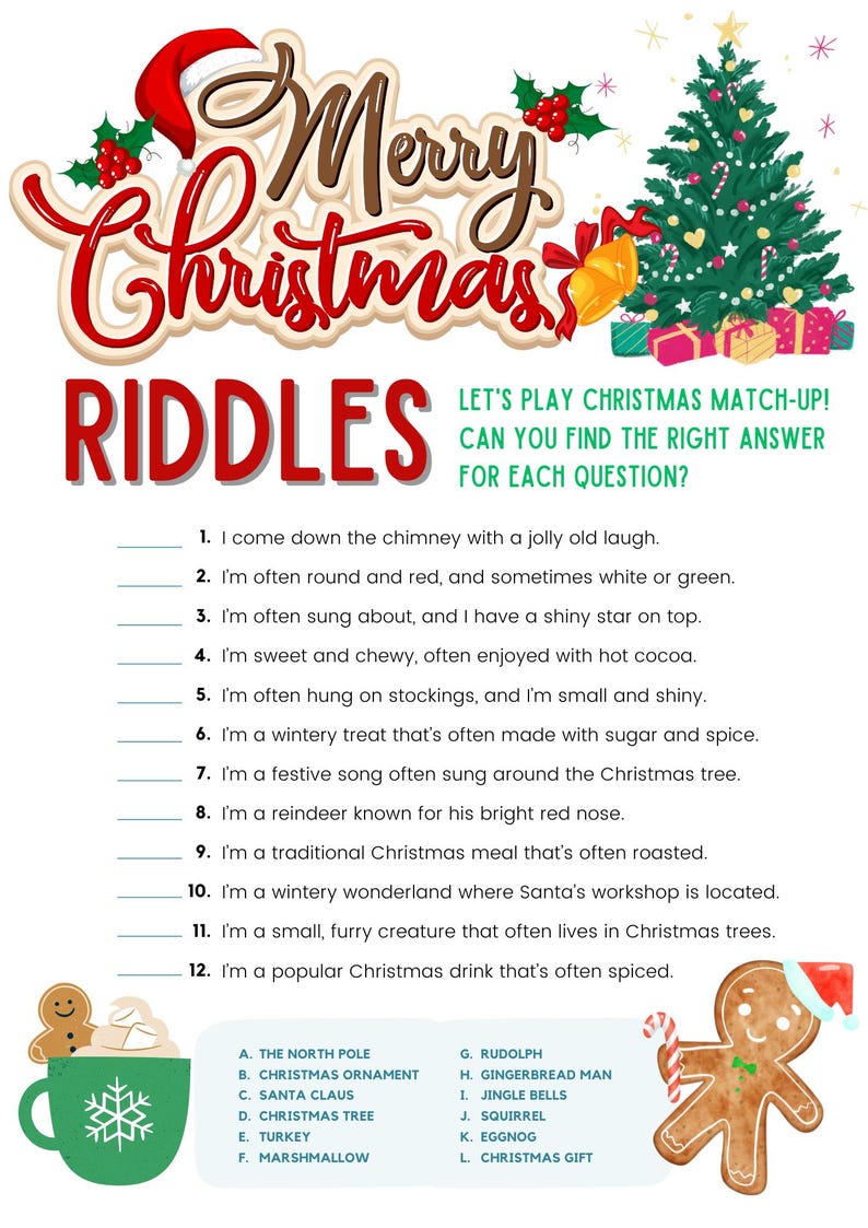 Printable Christmas Riddles Game - Etsy