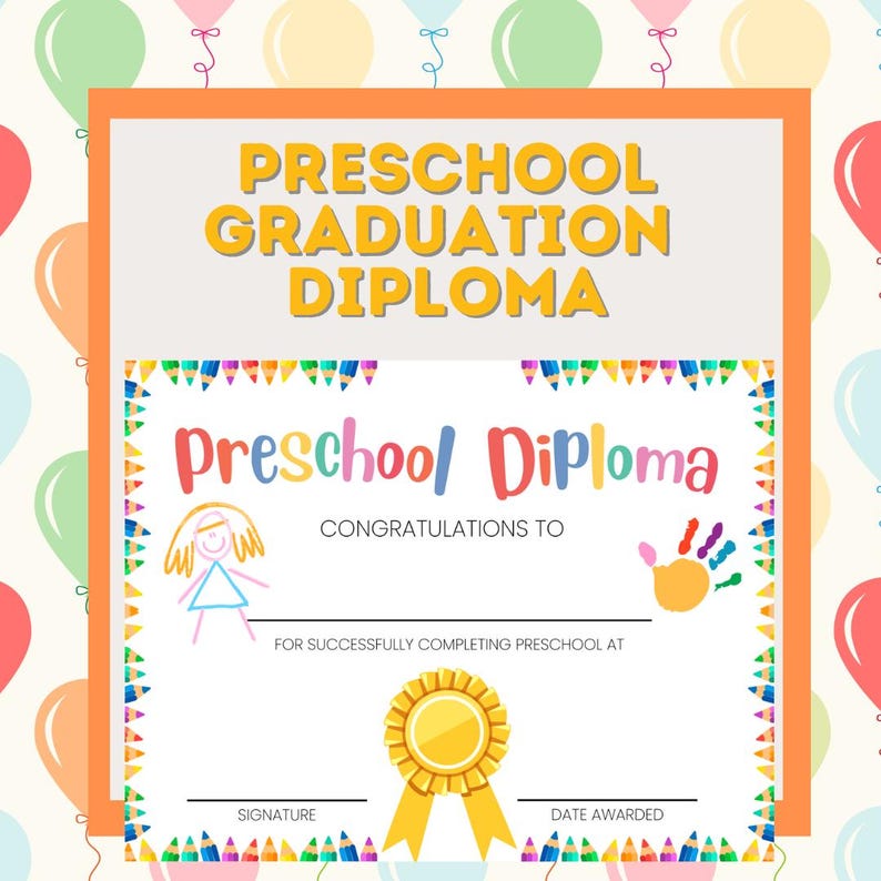 Colorful Printable Preschool Diploma - Etsy