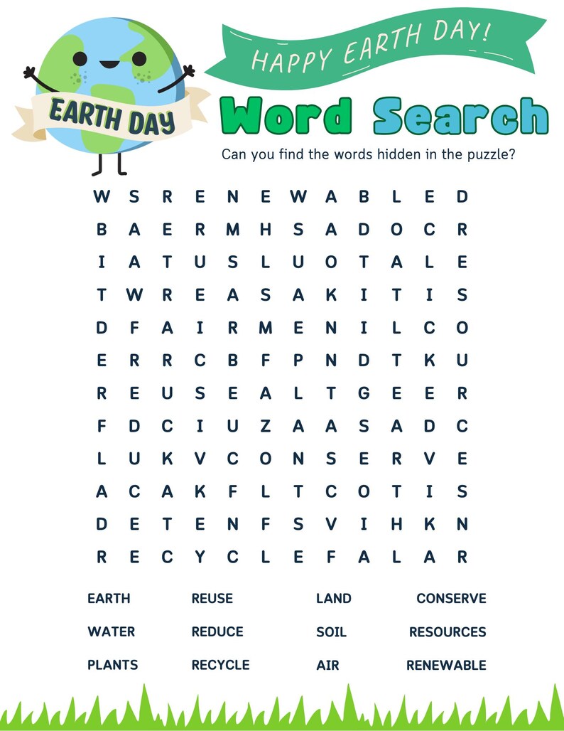 Printable Earth Day Word Search Puzzle With Answer Key - Etsy