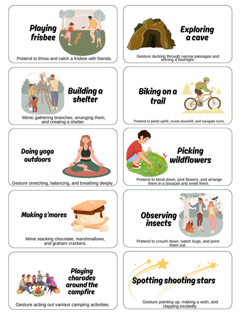 Printable Camping Charades Game - Includes 4 Pages of Cards ...
