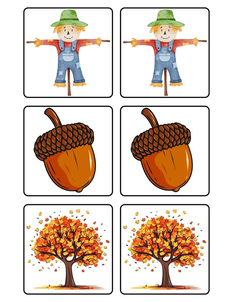 Printable Fall Harvest Memory Game - Match These Autumn Images in This ...
