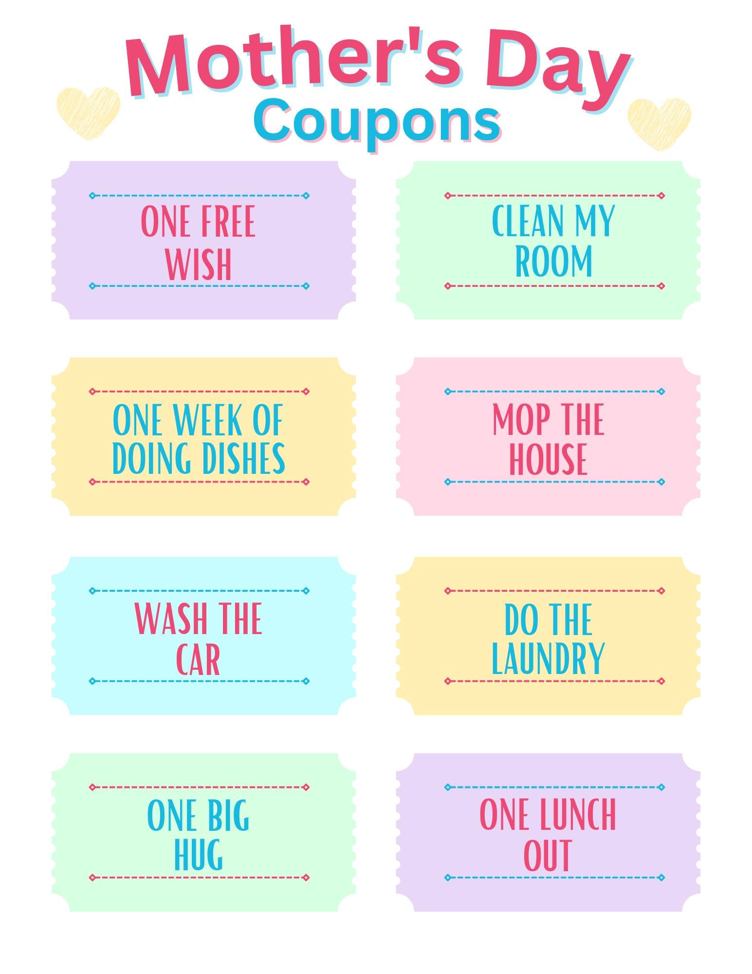 Printable Mother's Day Coupons for Gift From Kids - Etsy