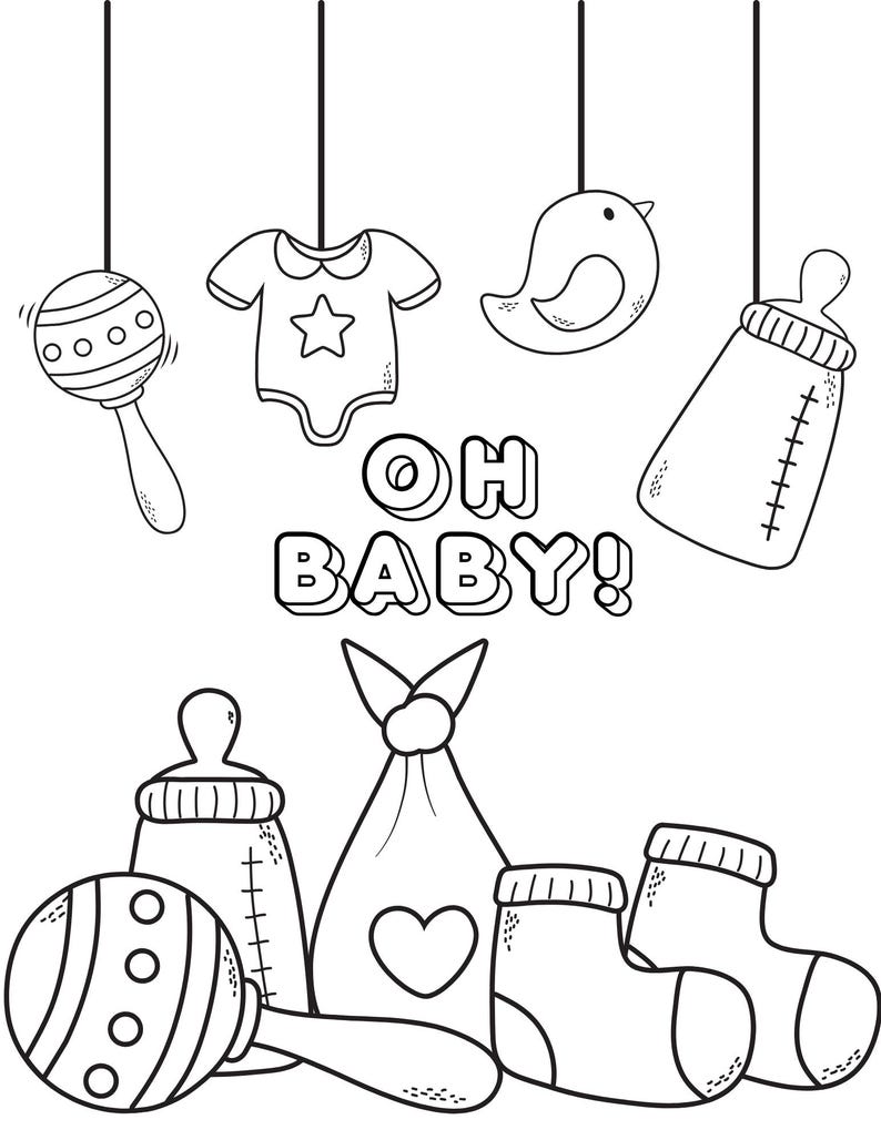 5 Printable Baby Coloring Pages - Perfect for Baby Showers! - Etsy ...