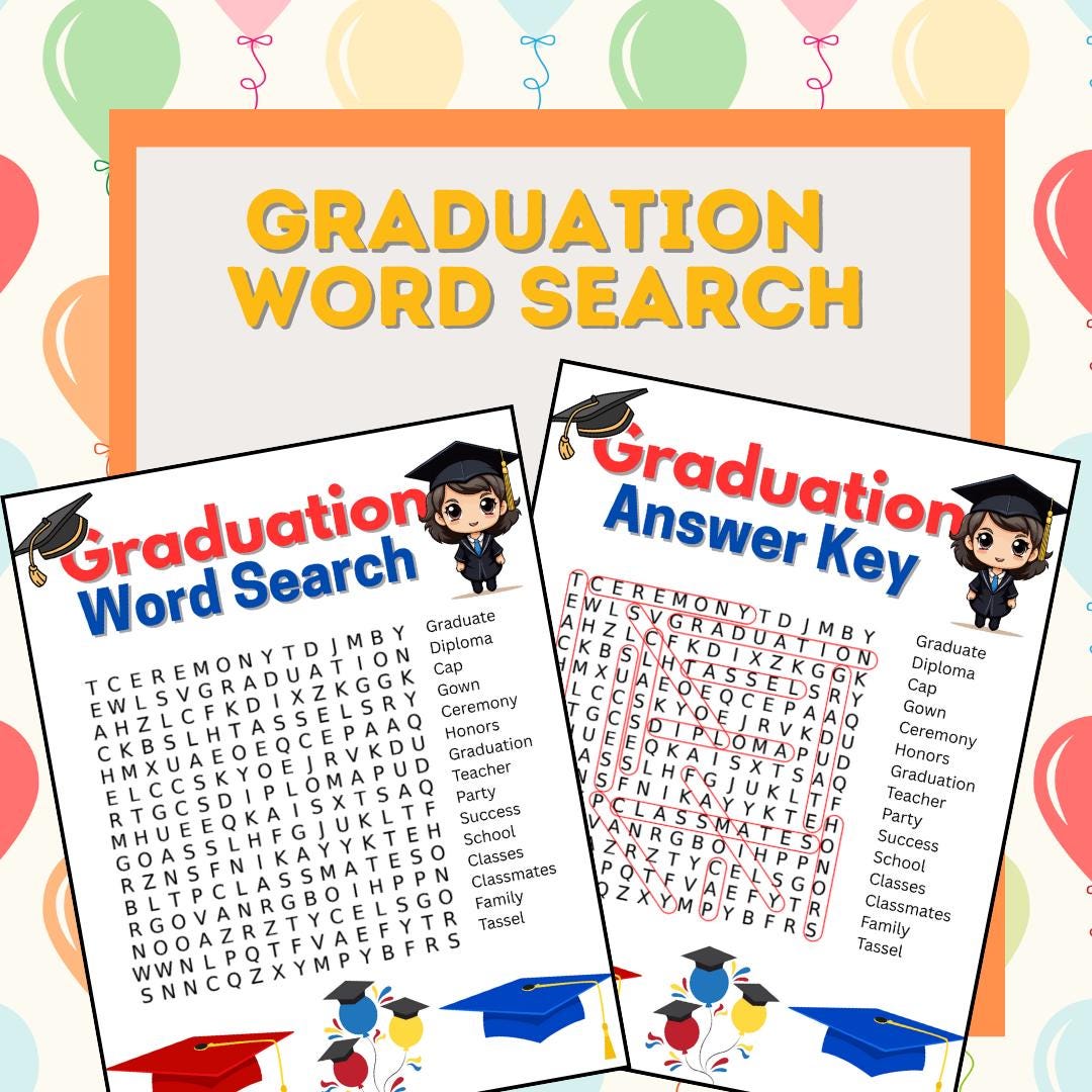 Printable Graduation Word Search Puzzle With Answer Key - Etsy UK