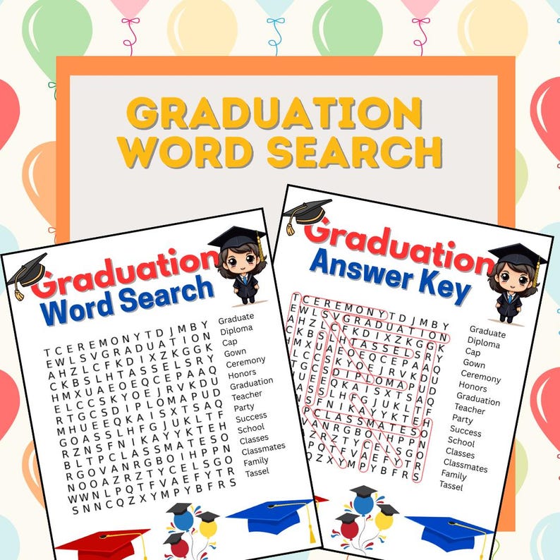 Printable Graduation Word Search Puzzle With Answer Key - Etsy