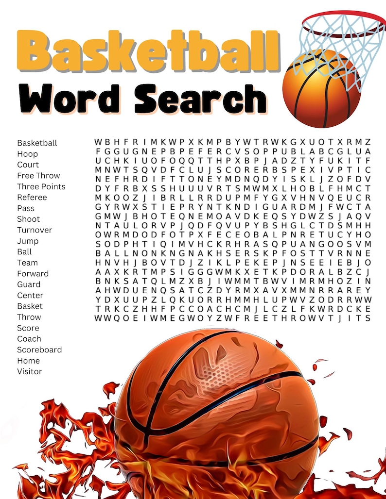 Printable Basketball Word Search Complete With Answer Key - Etsy