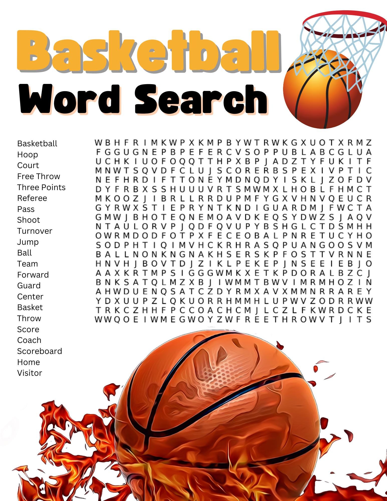 Printable Basketball Word Search Complete With Answer Key - Etsy