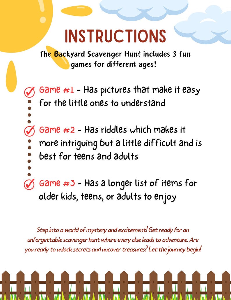 Printable Backyard Scavenger Hunt Bundle - 3 Separate Games for ...