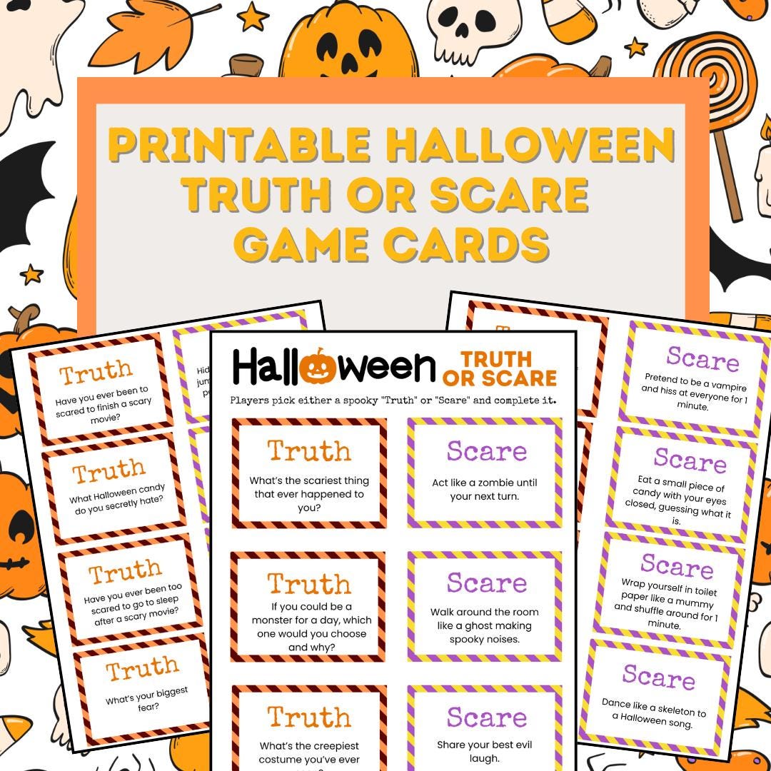 Family Friendly Halloween Truth or Scare Game - 30 Game Cards for ...