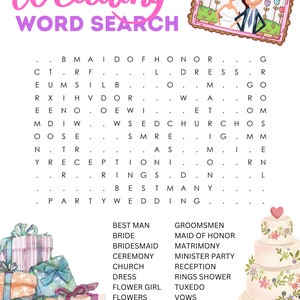Wedding Word Search Puzzle (with Answer Sheet) - Etsy