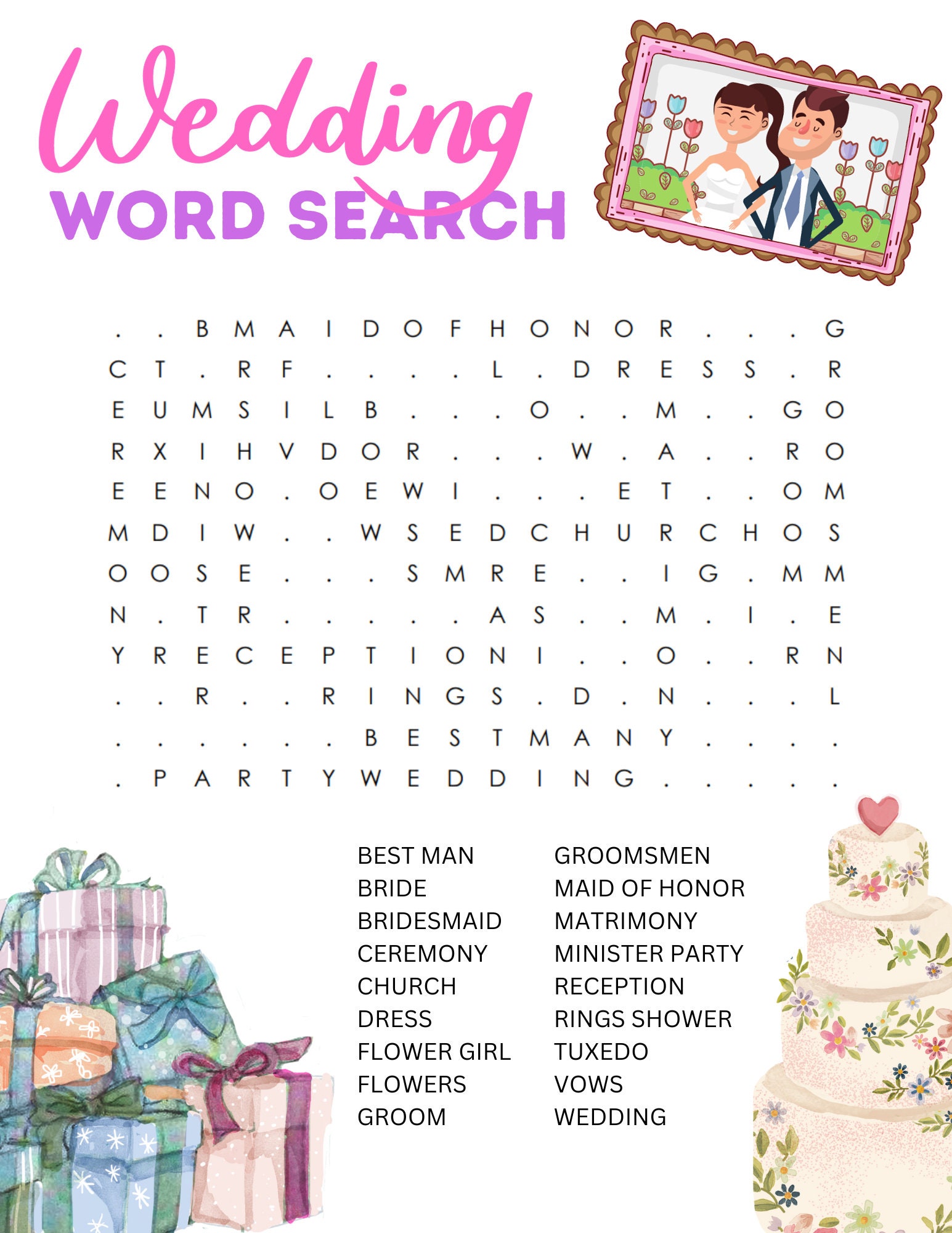 Wedding Word Search Puzzle with Answer Sheet - Etsy
