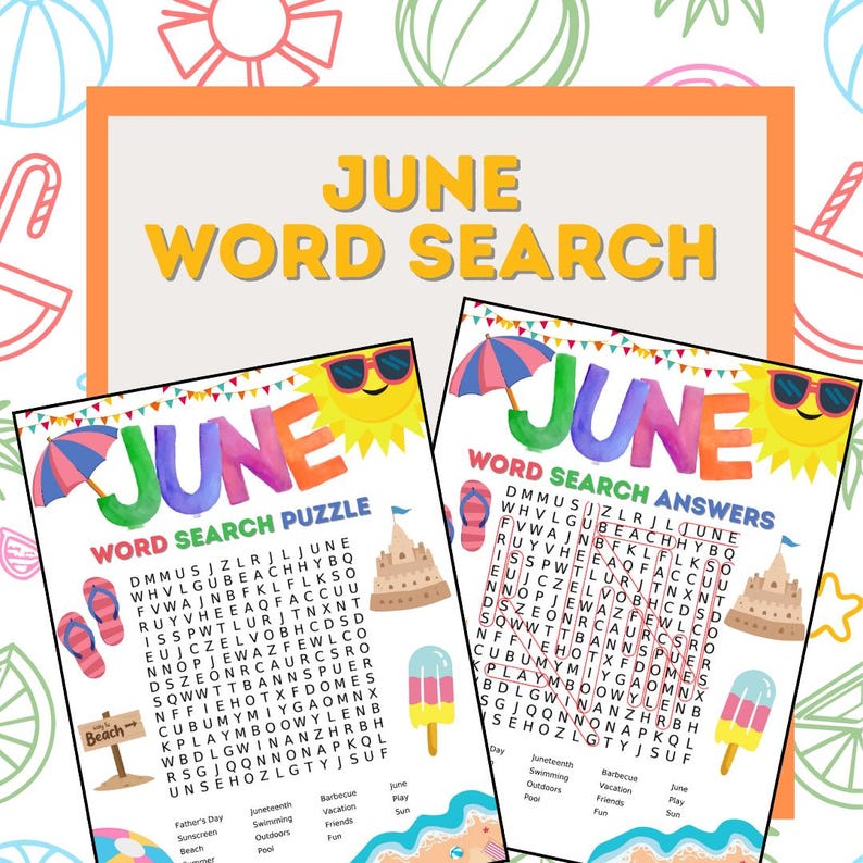 Printable June Word Search Puzzle Complete With Answer Key - Etsy